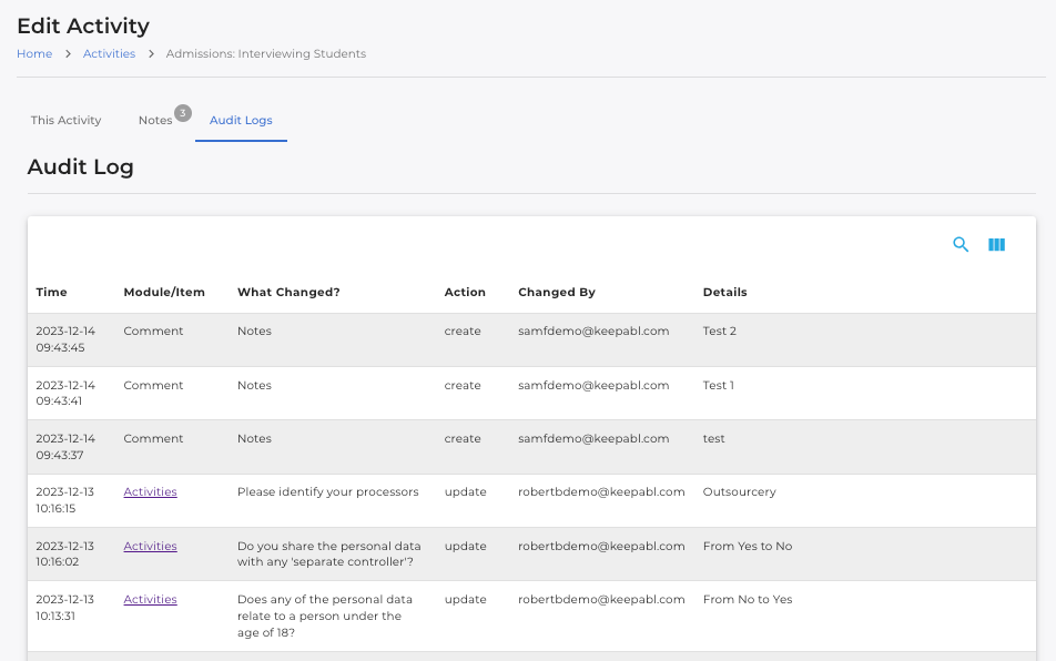 Audit Logs and Keepabl's Award-Winning Privacy Software : Keepabl TM
